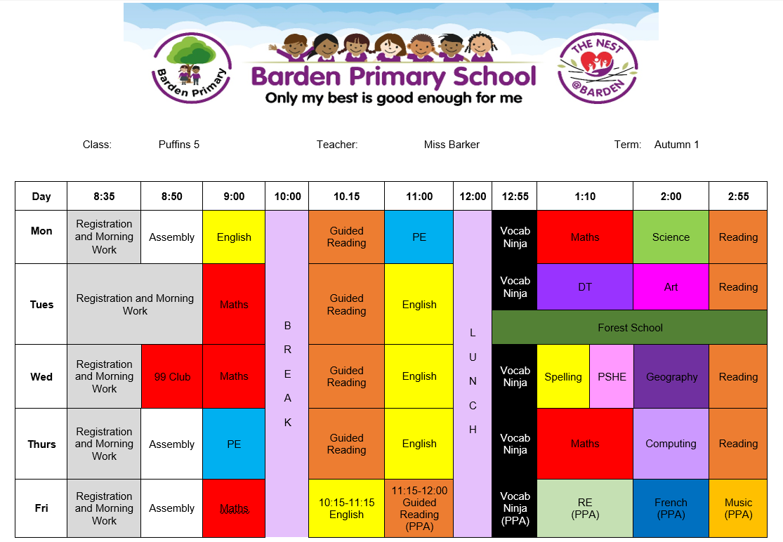 Barden Primary School - BB10 1JD - Timetable