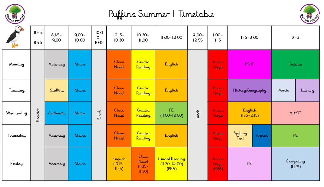 Barden Primary School - BB10 1JD - Timetable